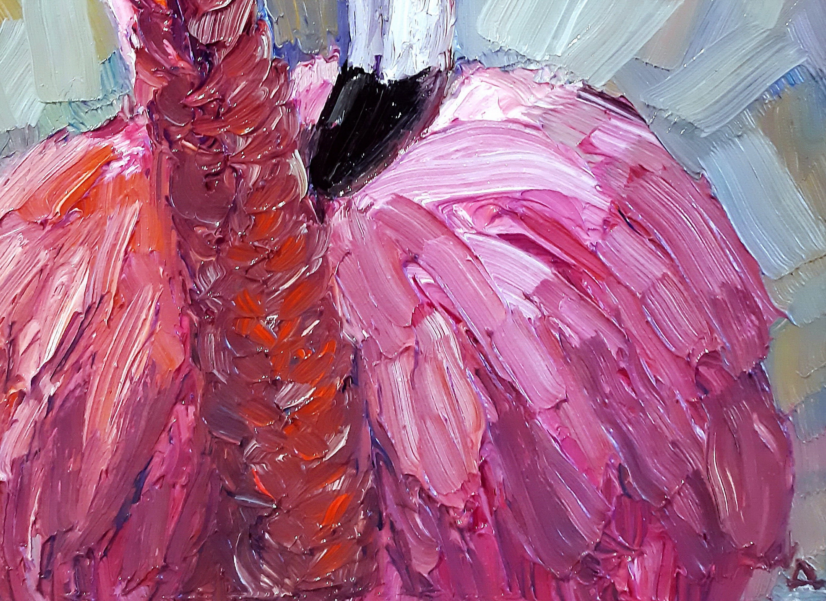 Flamingo Original Oil Painting Pink Bird Portrait Wall Art | Etsy