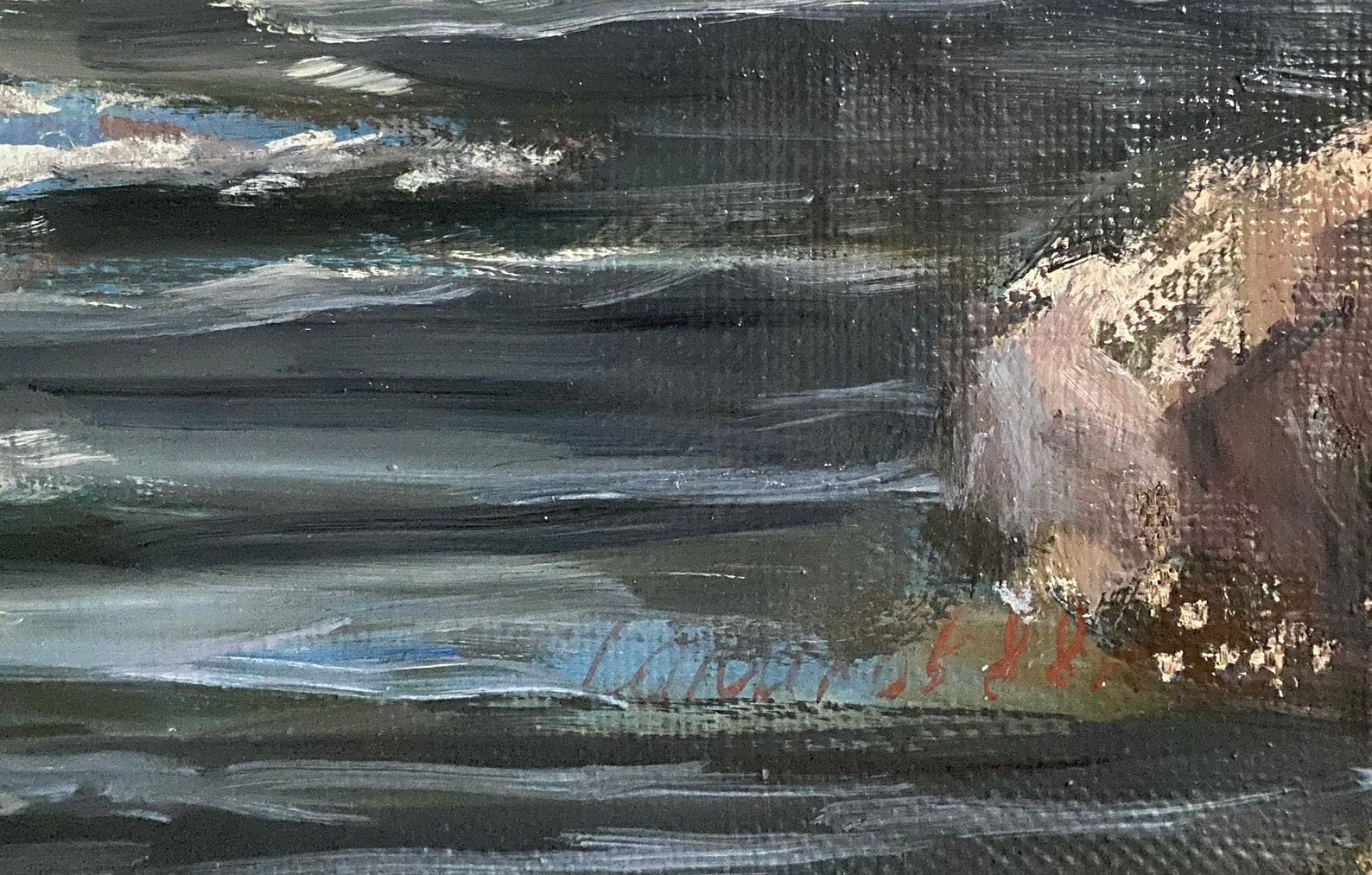 Ocean Vintage Original Oil Painting Canvas Seascape Wall Art Sea Rocks ...