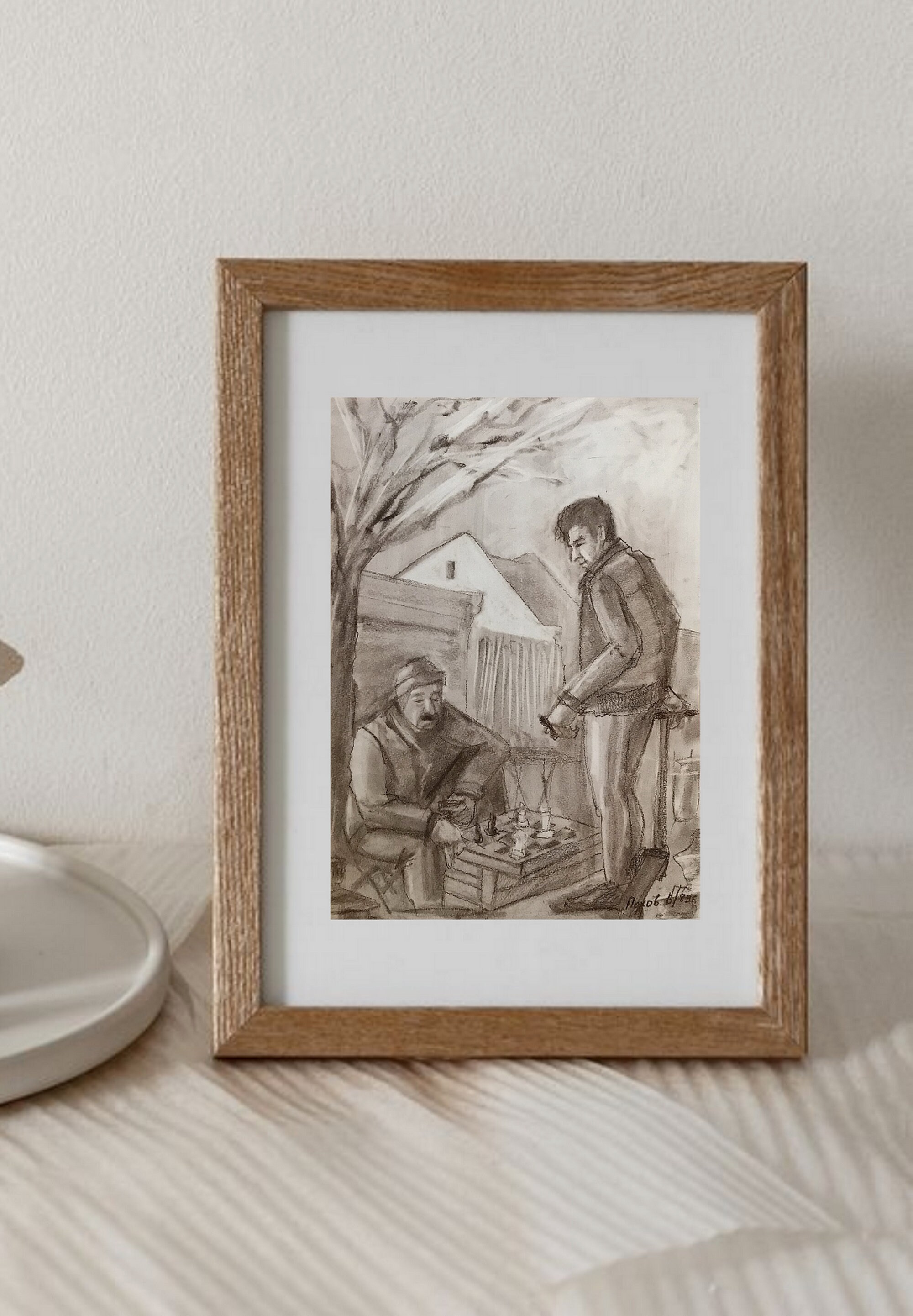 Vintage People Original Drawing Men Wall Art Friends Playing - Etsy