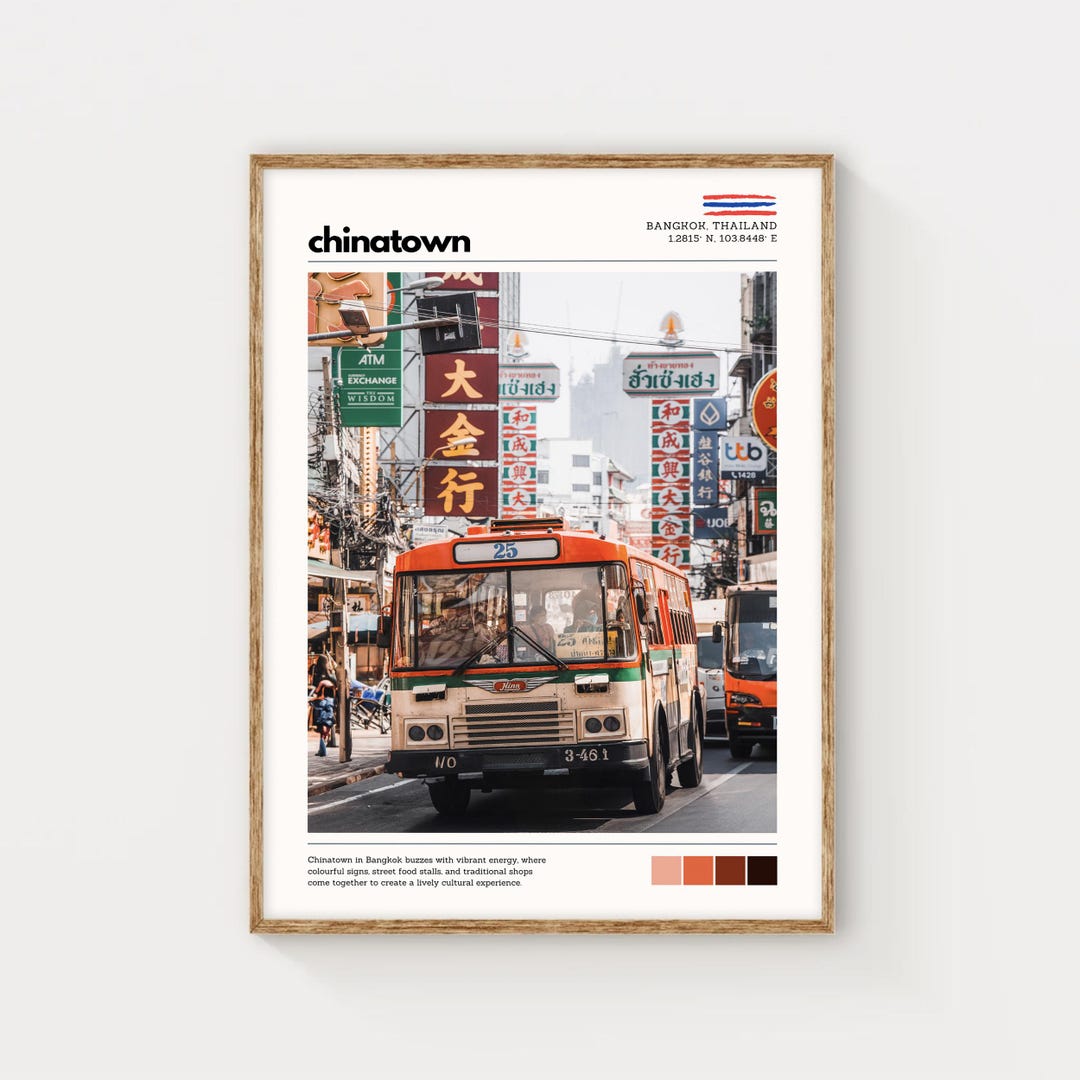 Bangkok Chinatown Wall Art, Thailand Travel Poster, Vibrant Street ...