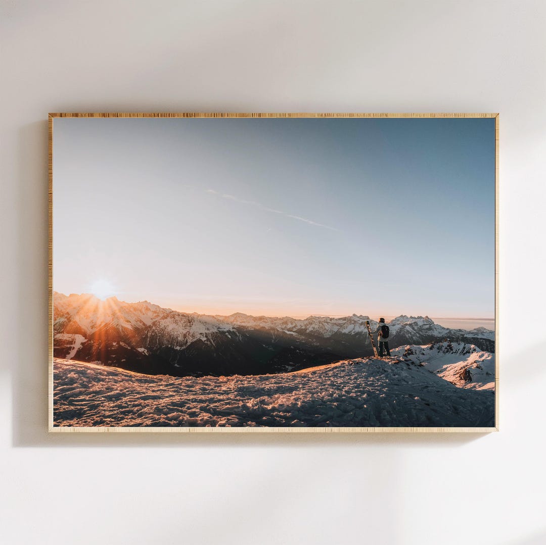 Verbier Sunset Wall Art, Swiss Alps Skiing Print, Snowy Mountain ...