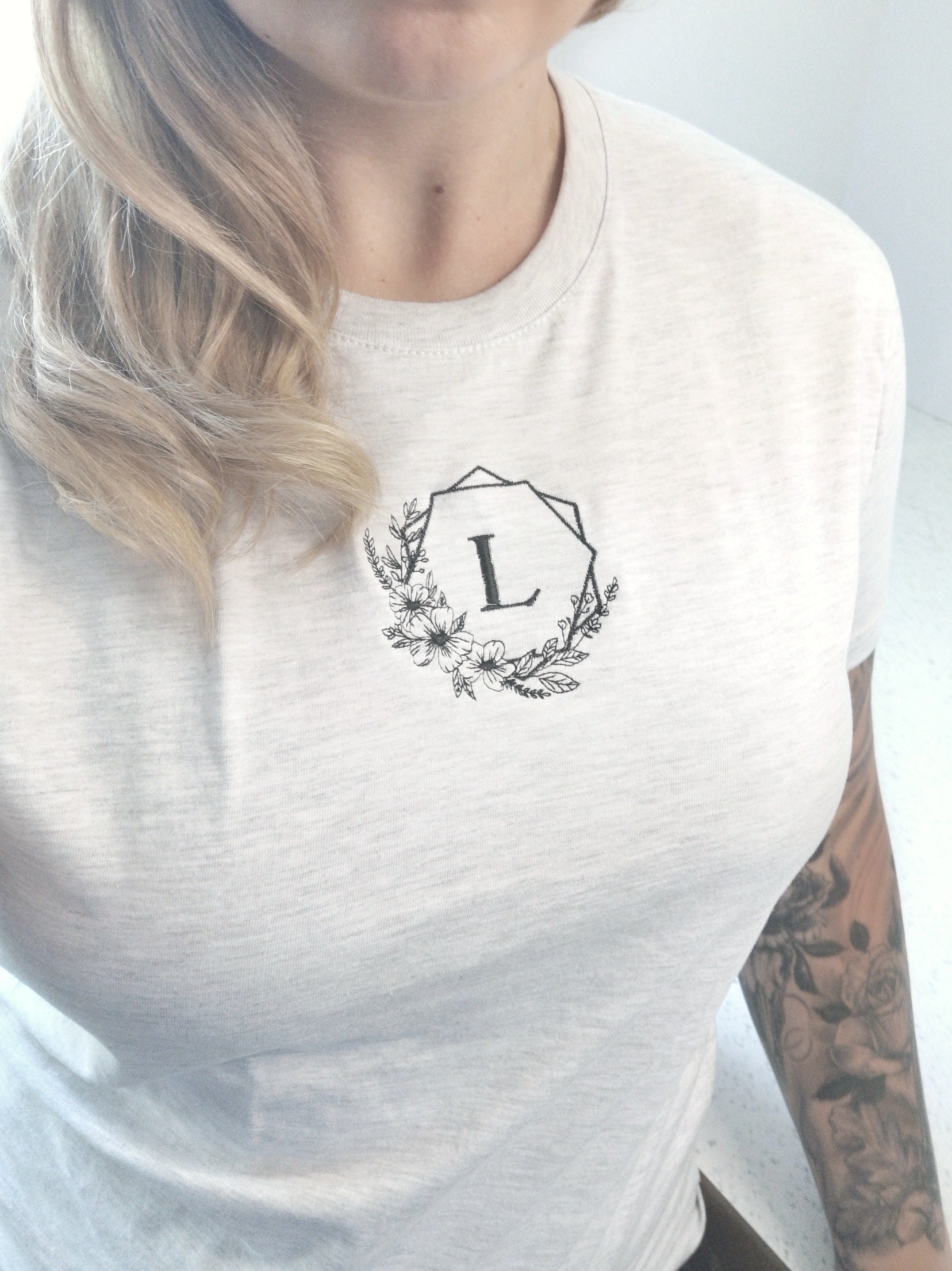 Personalised Initial Embroidered T-Shirt | Etsy