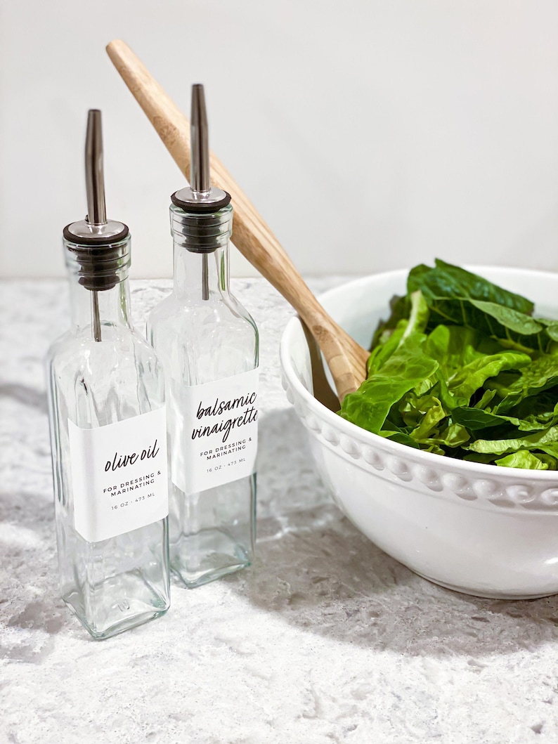 8.5oz. Glass Olive Oil Bottle Cursive Font Vinegar & Oil | Etsy