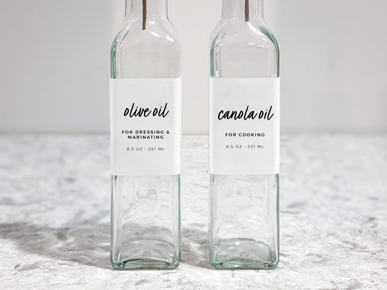 8.5oz. Glass Olive Oil Bottle Cursive Font Vinegar & Oil | Etsy