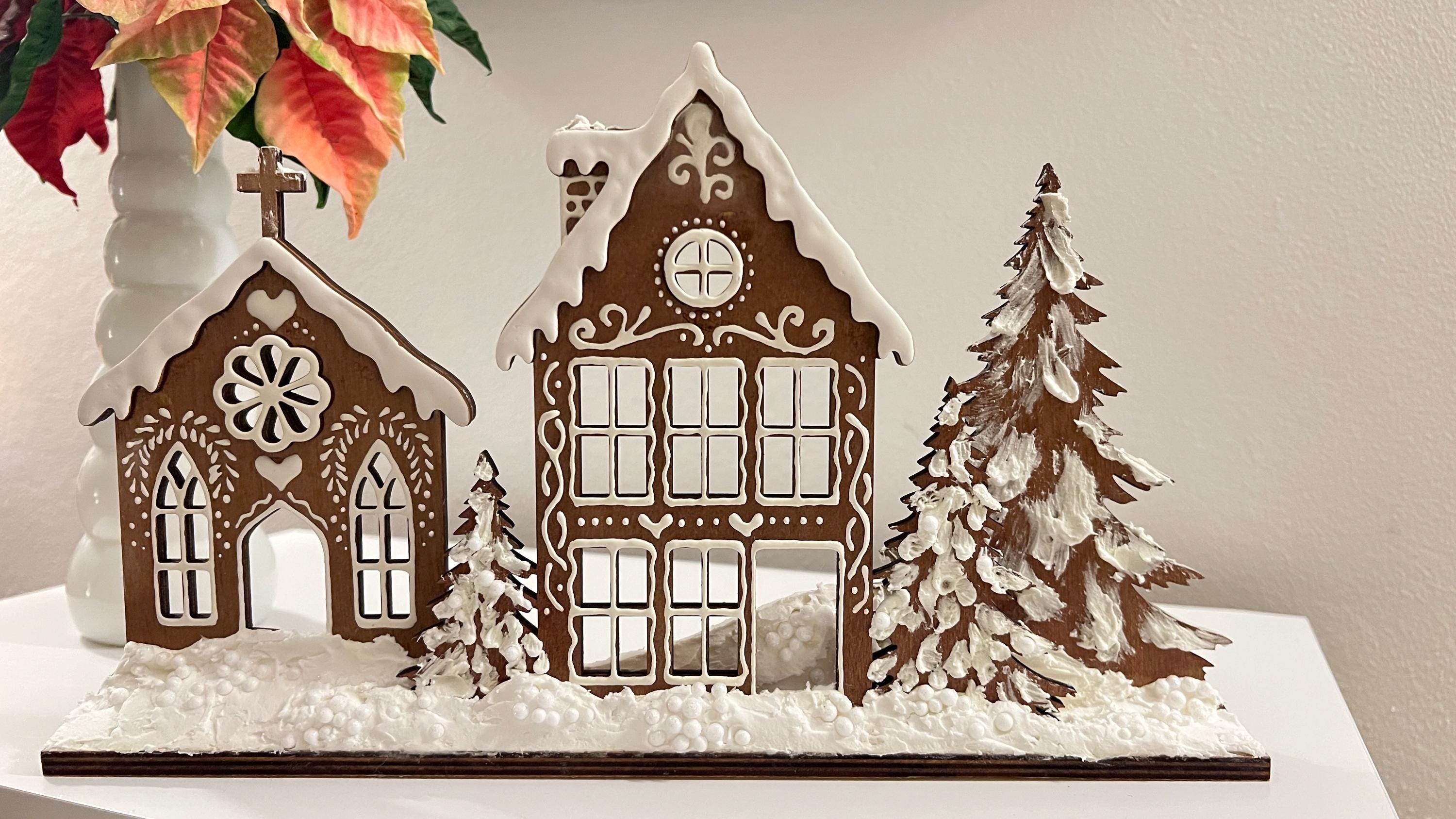 Handmade Wooden Gingerbread Village, Rustic Christmas Scene, Wooden ...