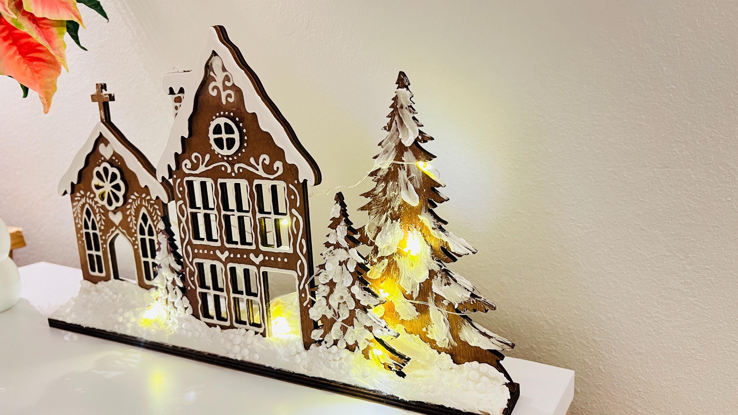 Handmade Wooden Gingerbread Village, Rustic Christmas Scene, Wooden ...