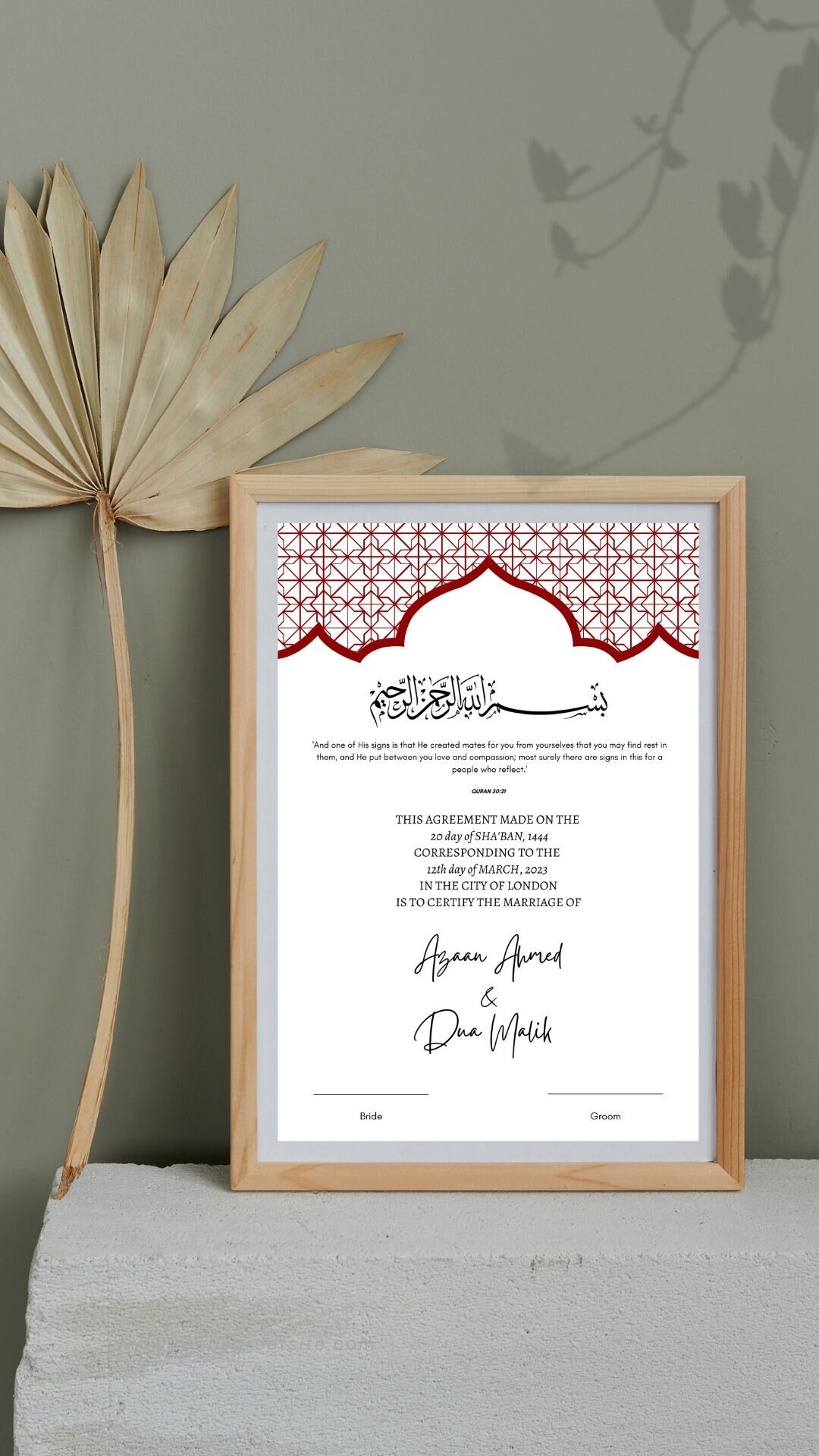 Elegant Islamic Marriage Contract - Editable Nikah Certificate Template ...