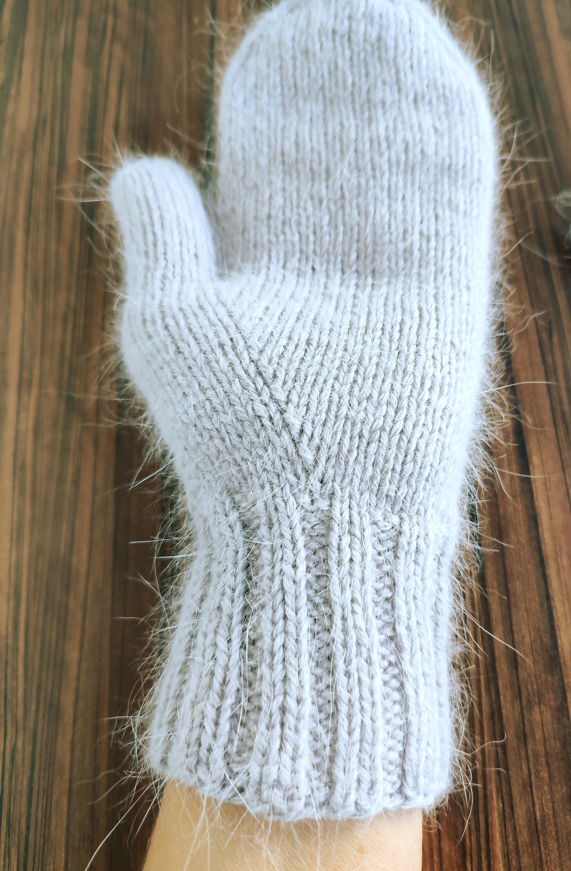 Gray Knitted Angora Rabbit Mittens - Etsy