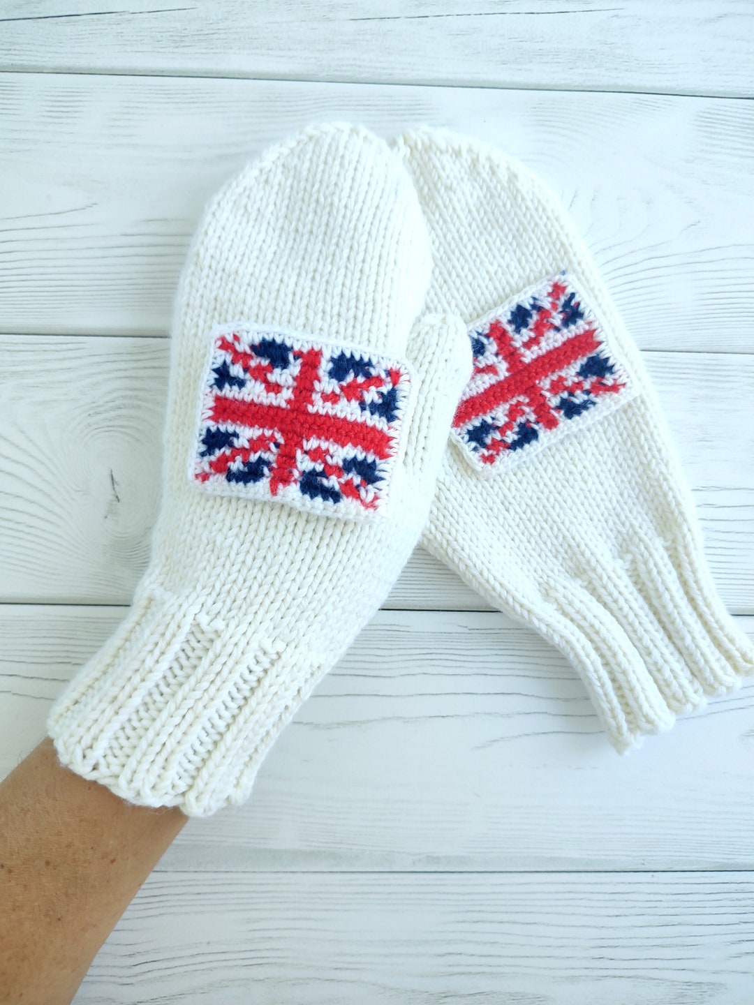 White Mittens With the British Flag for Women. - Etsy