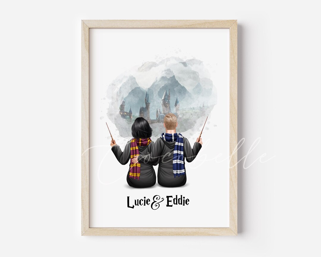 Personalised A4 Wizard Couple Print, Custom Portrait Clip Art Magical ...
