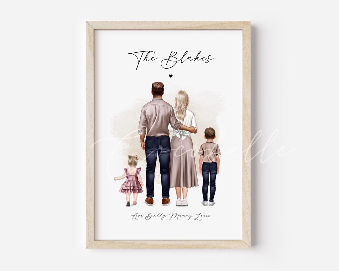 Personalised A4 Family Print, Custom Portrait Clip Art Family Decor ...