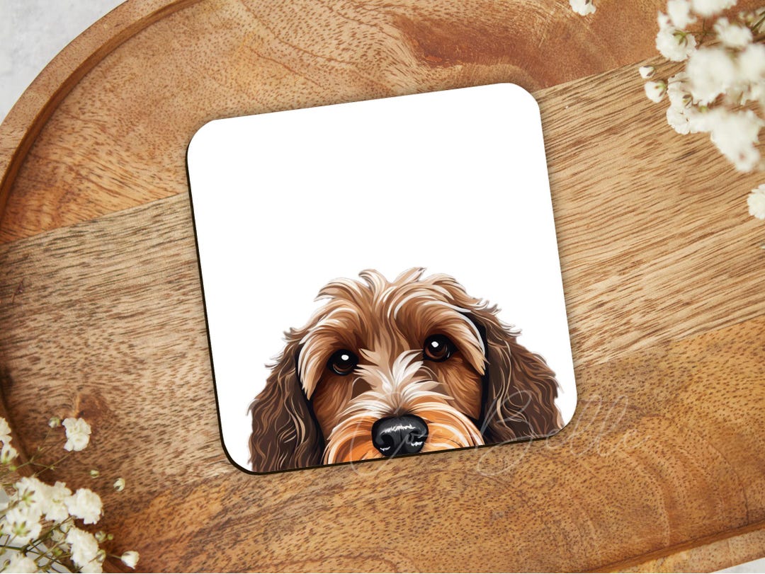 Peaking Cockapoo Coaster, Any Colour Dog Digital Illustration Cockapoo ...