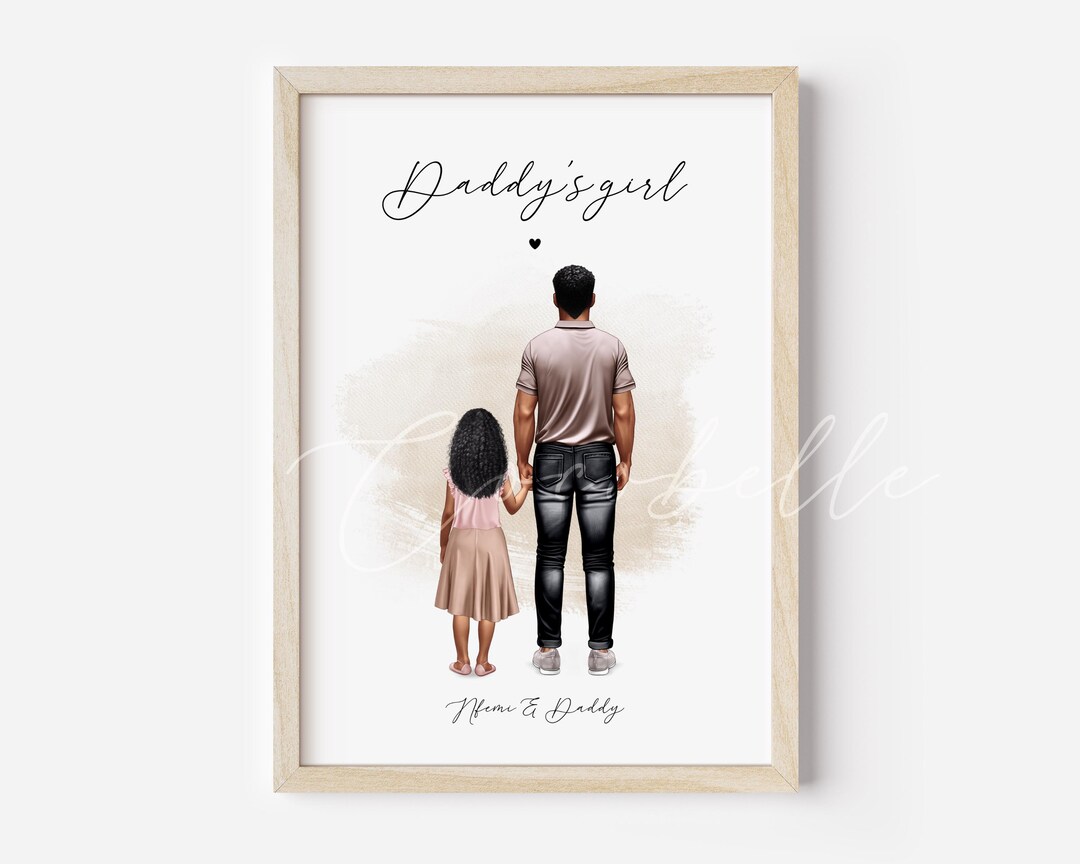 Personalised Daddy & Daughter A4 Print, Custom Portrait Clip Art Dad ...