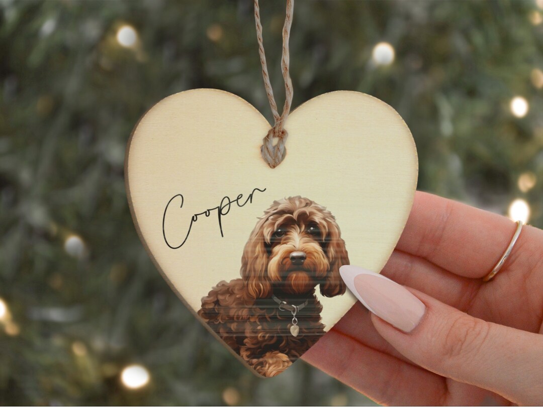 Personalised Cockapoo Wooden Heart Bauble, Any Colour Puppy Rustic ...