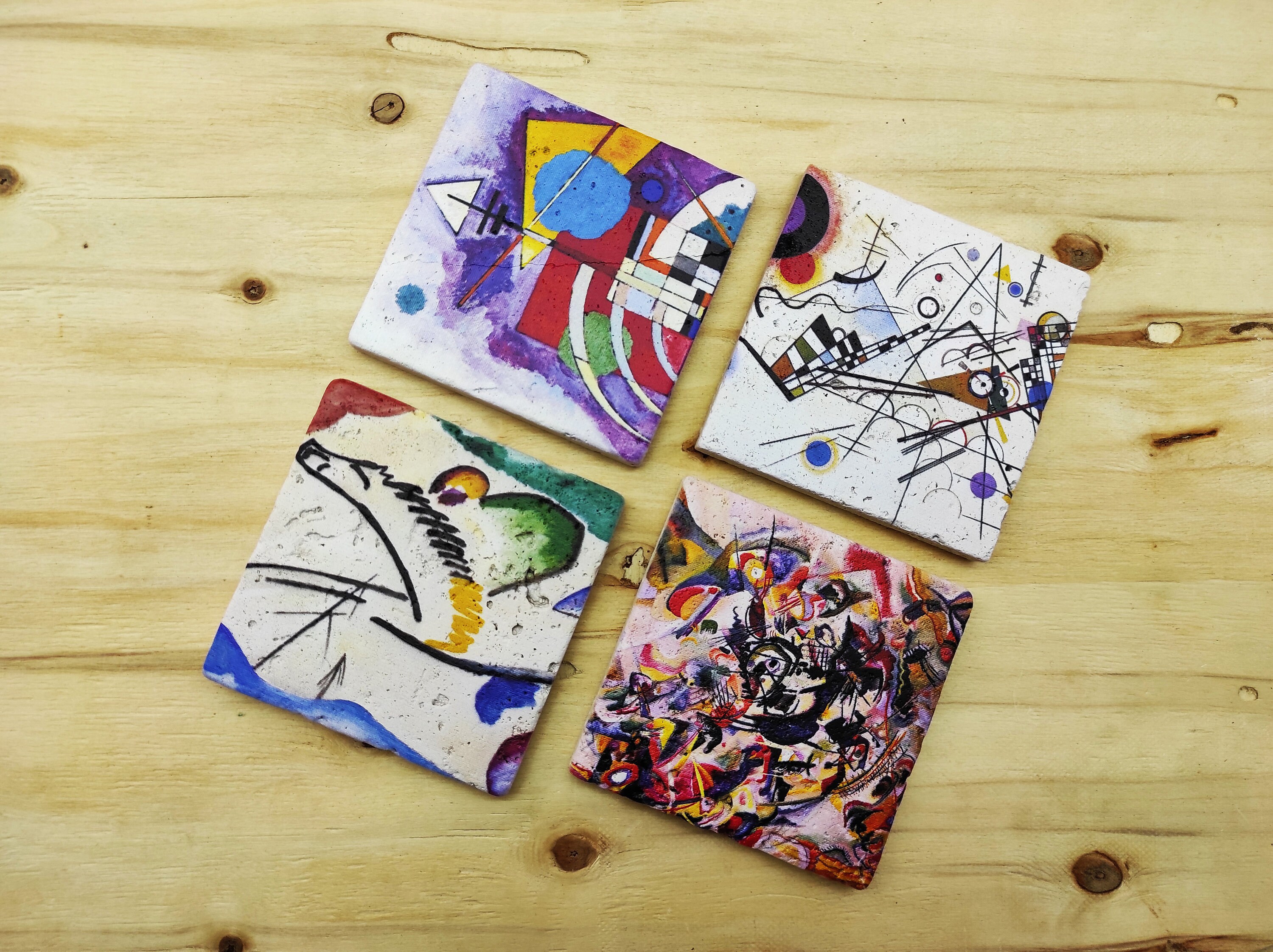 Wassily Kandinsky Paintings - Travertine Natural Stone Coaster Set With ...