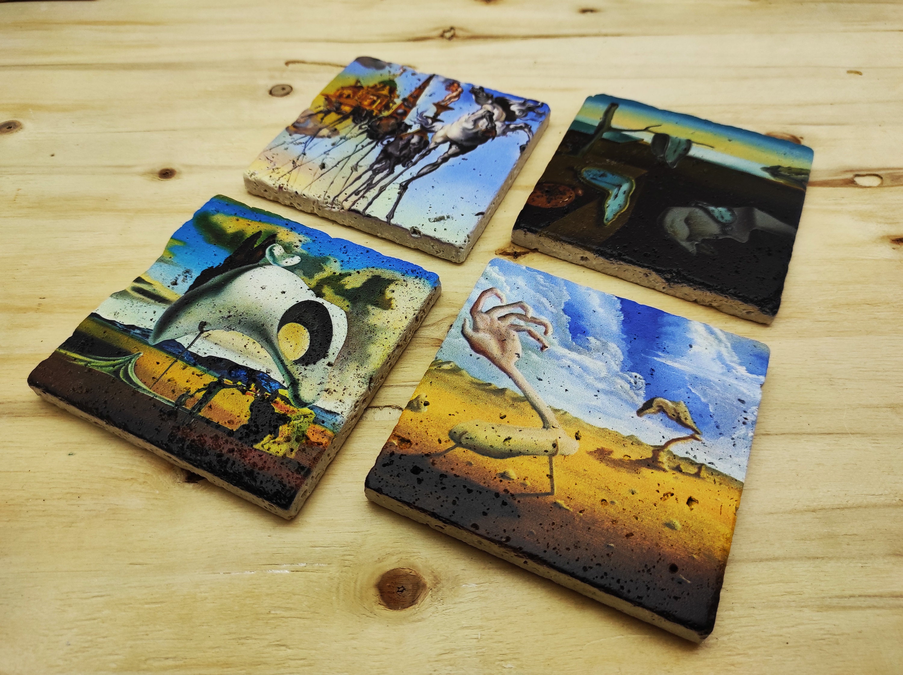 Dali Paintings - Travertine Natural Stone Coaster Set With Decorative ...