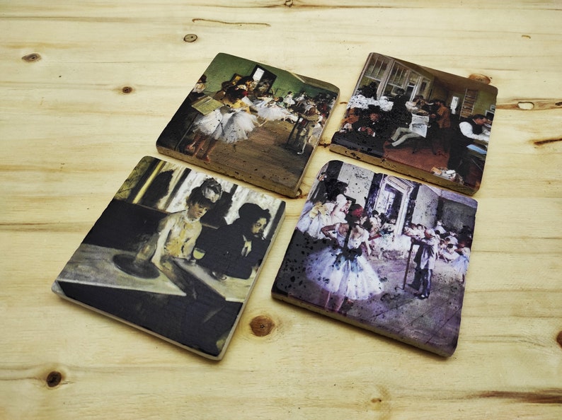 Edgar Degas - Travertine Natural Stone Coaster Set With Decorative ...