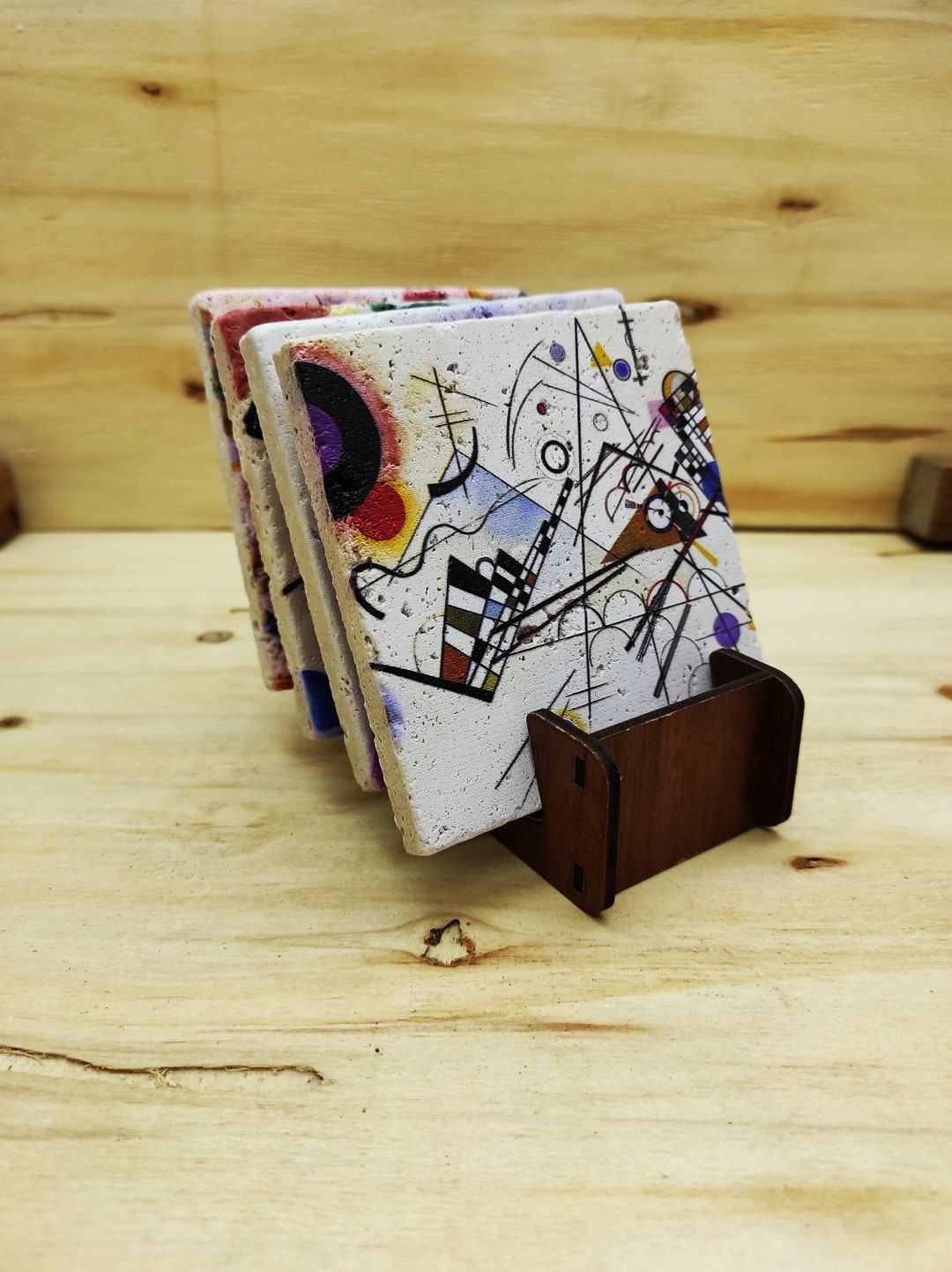 Wassily Kandinsky Paintings - Travertine Natural Stone Coaster Set With ...