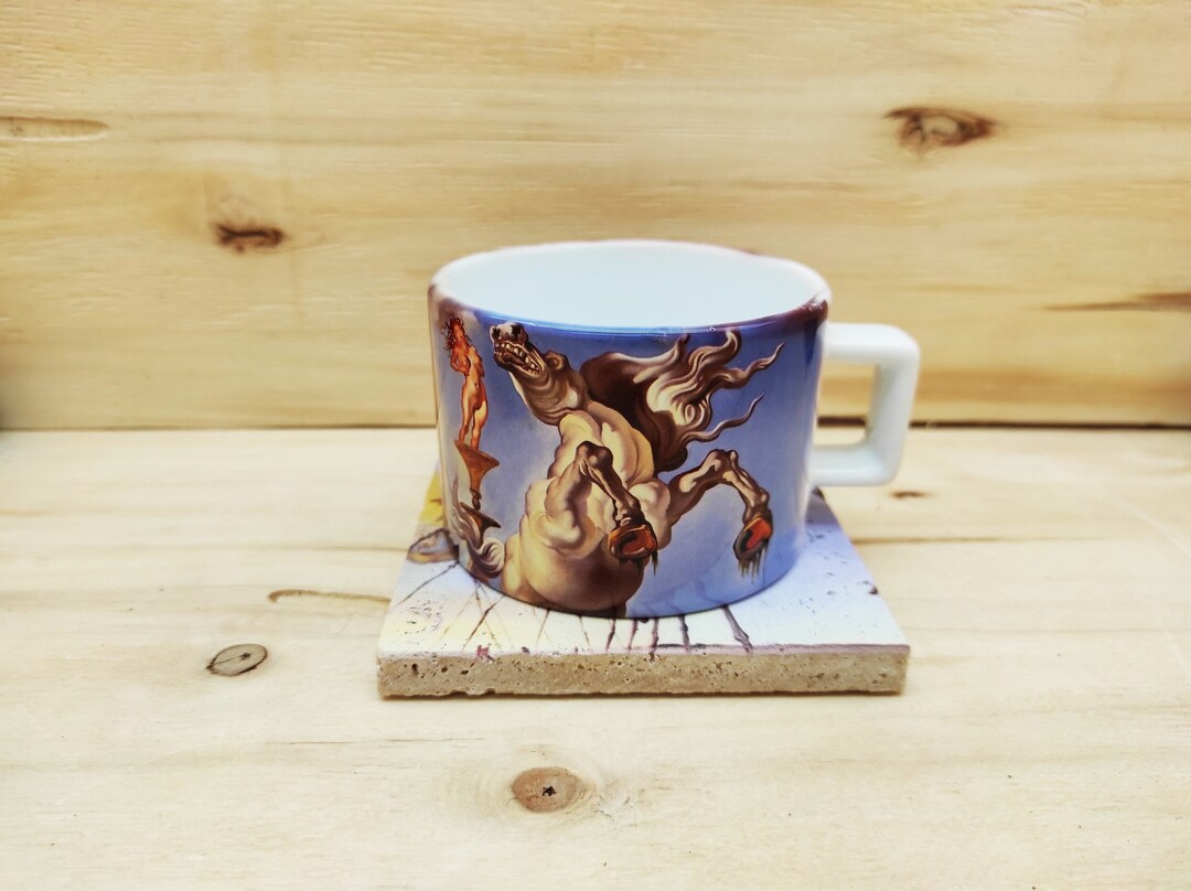 2 in 1 Teacup and Travertine Coaster Set Printed With Salvador Dali's ...