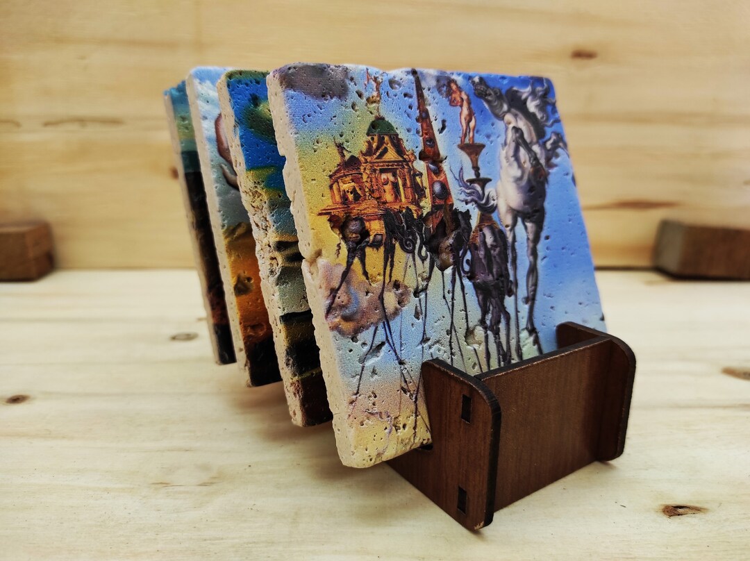 Dali Paintings - Travertine Natural Stone Coaster Set With Decorative ...