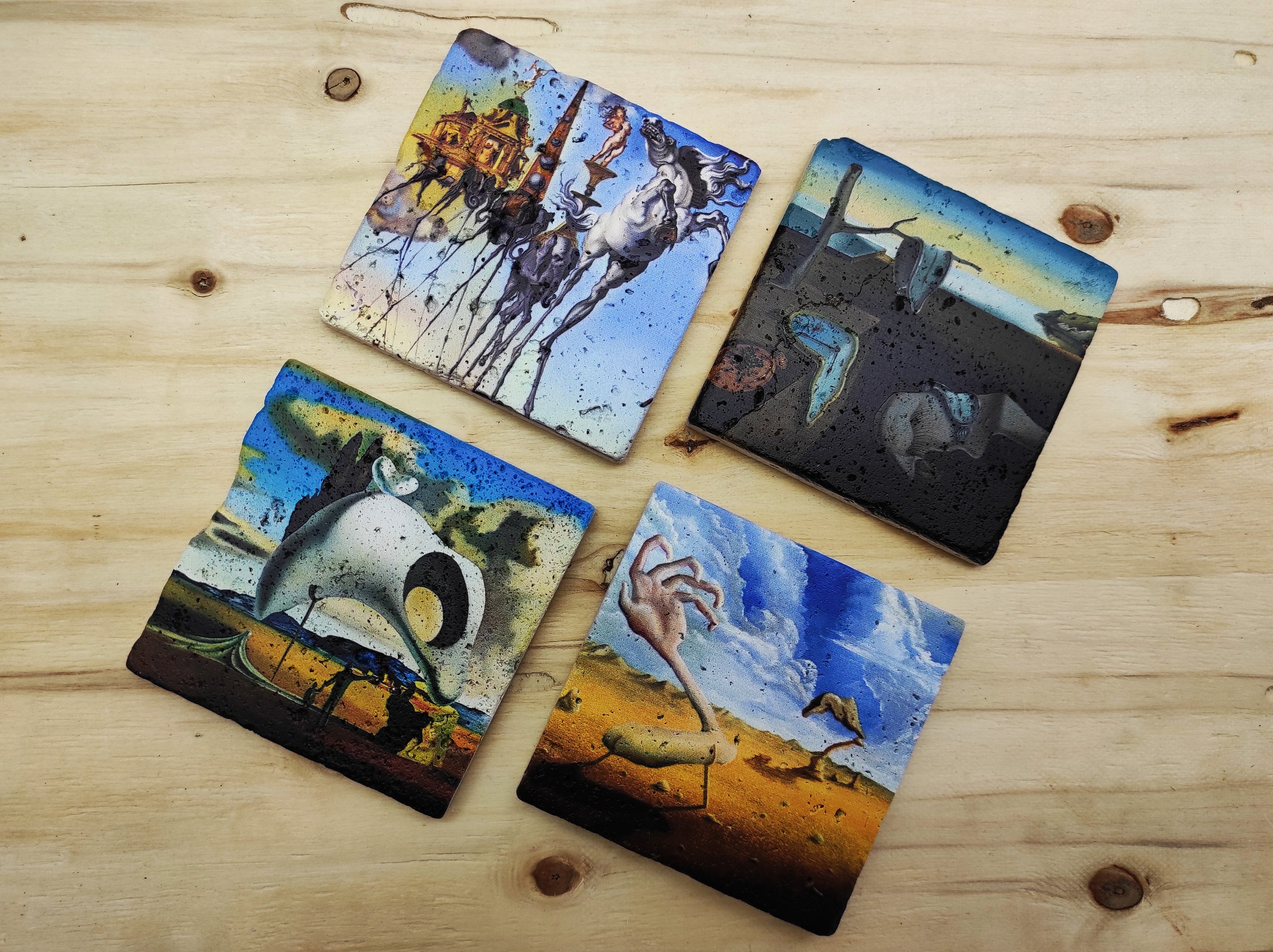 Dali Paintings - Travertine Natural Stone Coaster Set With Decorative ...