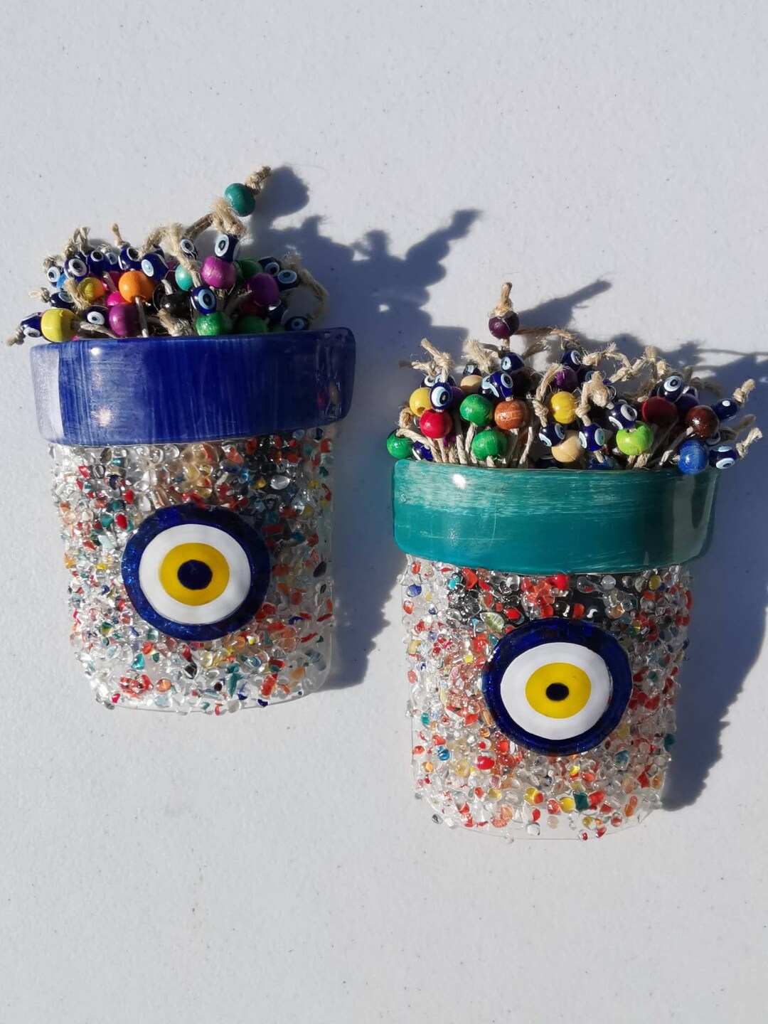 Handmade Fused Glass Evil Eye Pot Wall Hanging | House Gift | Spiritual ...