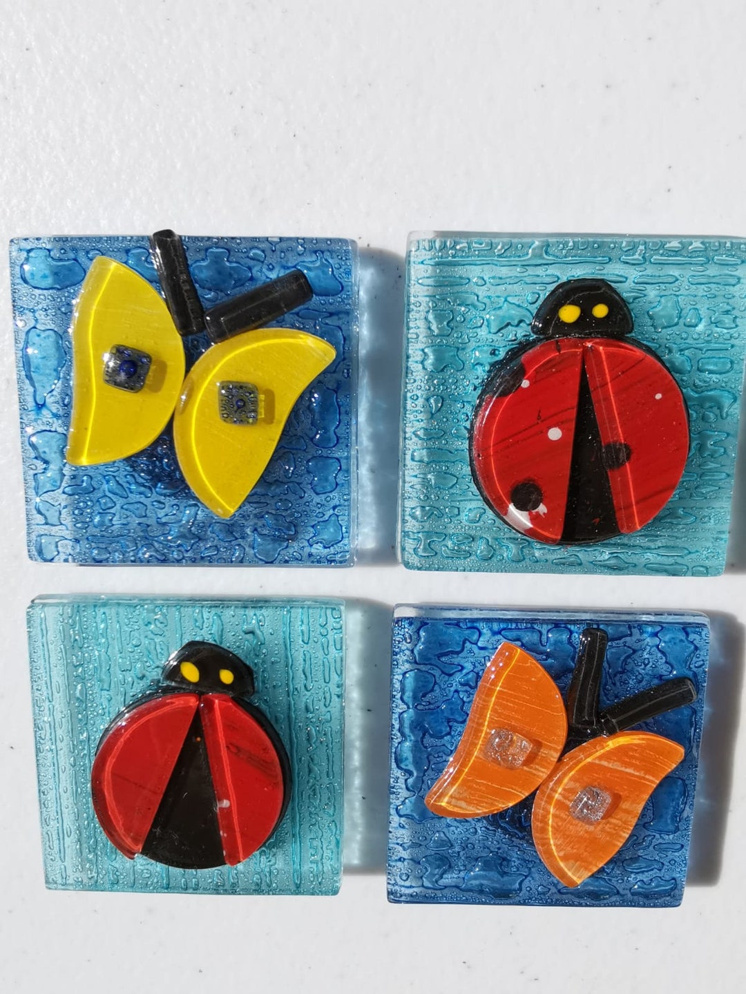 Handmade Fused Glass Unique Magnets | Fridge Magnets | Lady Bug ...