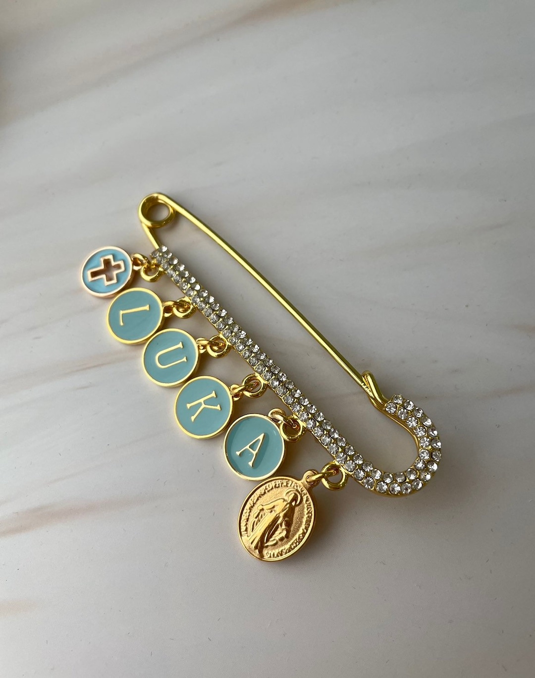 Personalized Baby Pin | Virgin Mary Baby Brooch | Baptism Pin ...