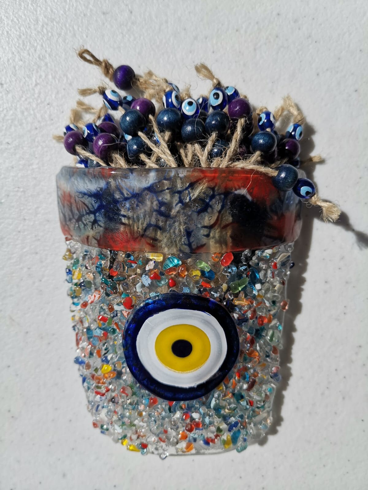 Handmade Fused Glass Evil Eye Pot Wall Hanging | House Gift | Spiritual ...