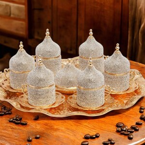 Handmade Turkish & Greek Coffee Set for Six – Crystal Coated Espresso ...