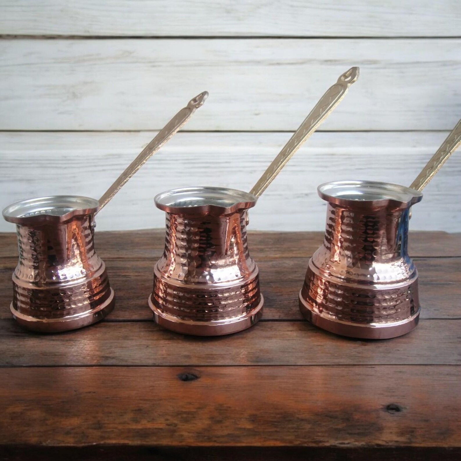 Handmade Copper Turkish Coffee Pot Set: Authentic Cezve With Brass ...