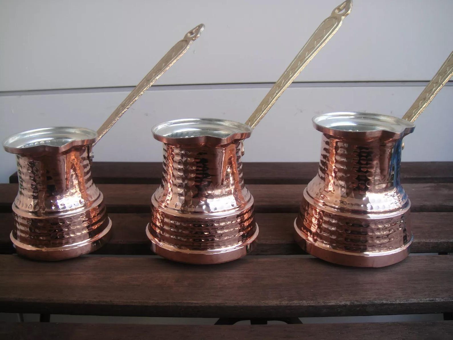 Handmade Copper Turkish Coffee Pot Set: Authentic Cezve With Brass ...