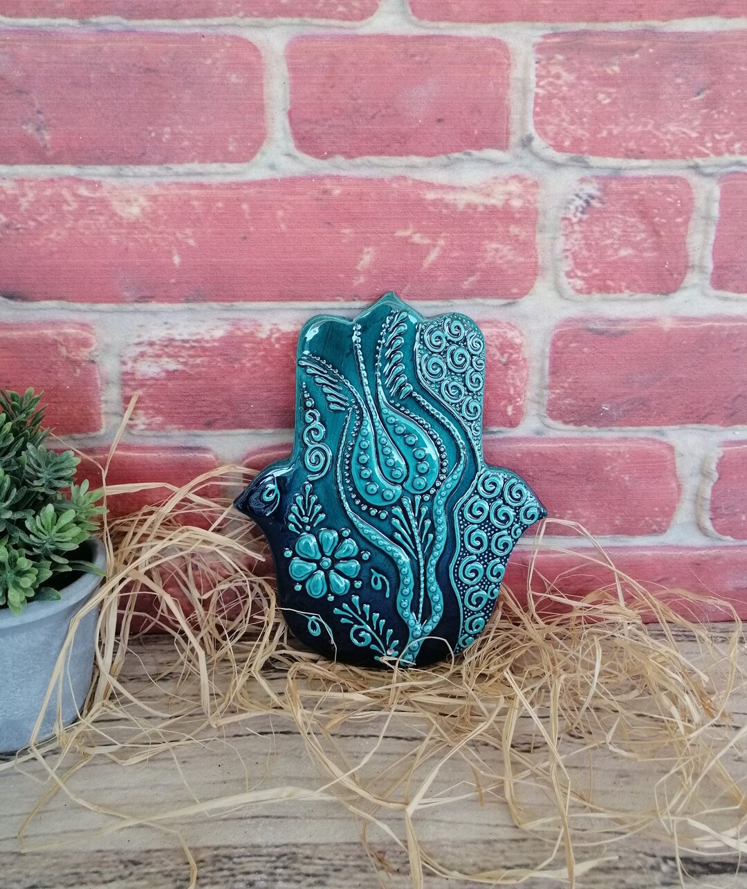 Handpainted Ceramic Evil Eye Fatima Hand Hamsa Wall Hanging, Hamsa Wall ...