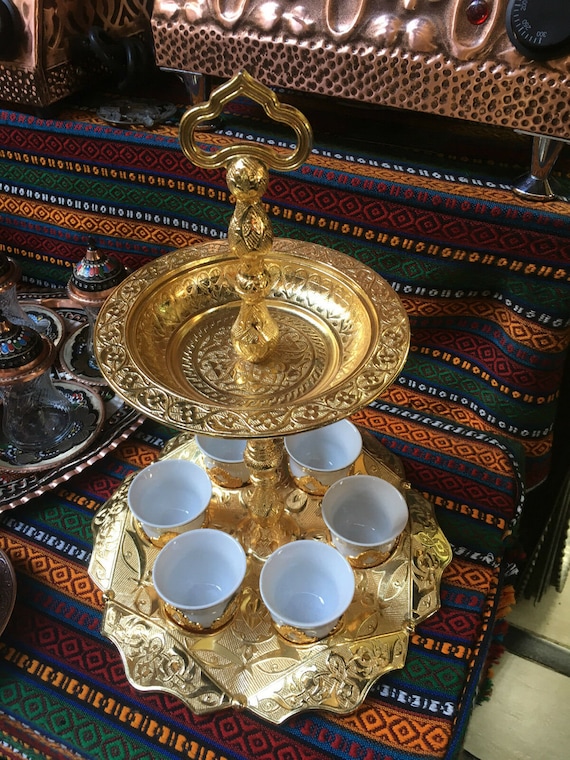 Copper Turkish Coffee Espresso Serving Set Authentic Coffee Cup Tray ...