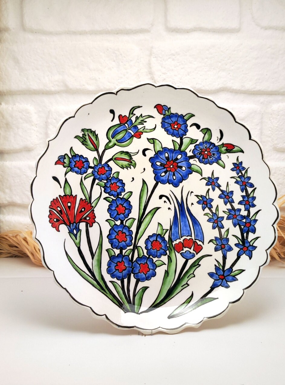10'' Turkish Iznik Tile Ceramic Plate Tile Tulip Painting Wall Hanging ...