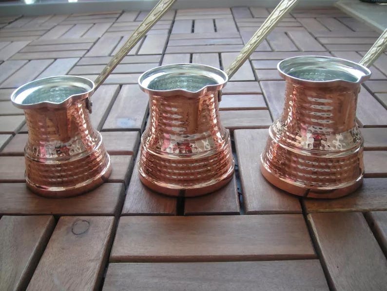 Handmade Copper Turkish Coffee Pot Set: Authentic Cezve With Brass ...