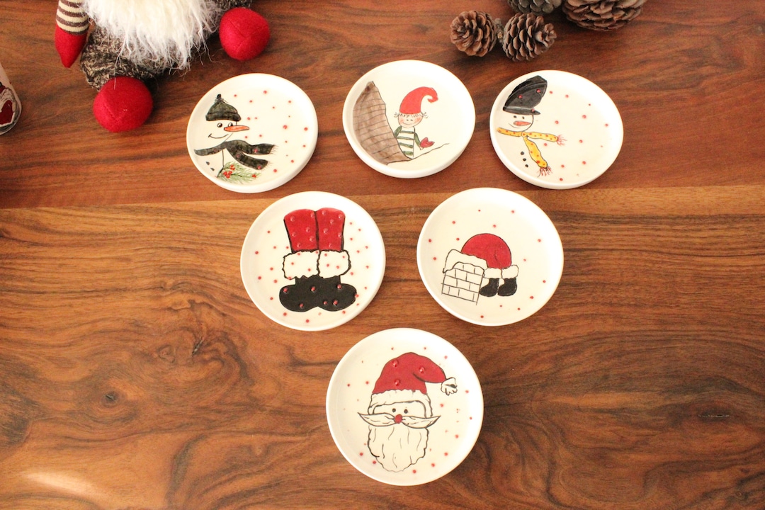 Santa Claus Handmade Ceramic 6 Platter Bowl Set, Santa 6 Cookies ...