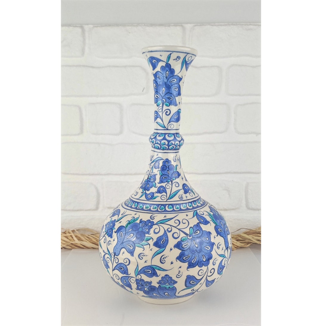 16'' Turkish Iznik Tile Ceramic Vase Iznik Tile Vase Unique Handmade ...