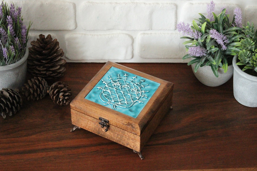 Handmade Iznik Tile Jewelry Box: Mahogany Wooden Box - Etsy