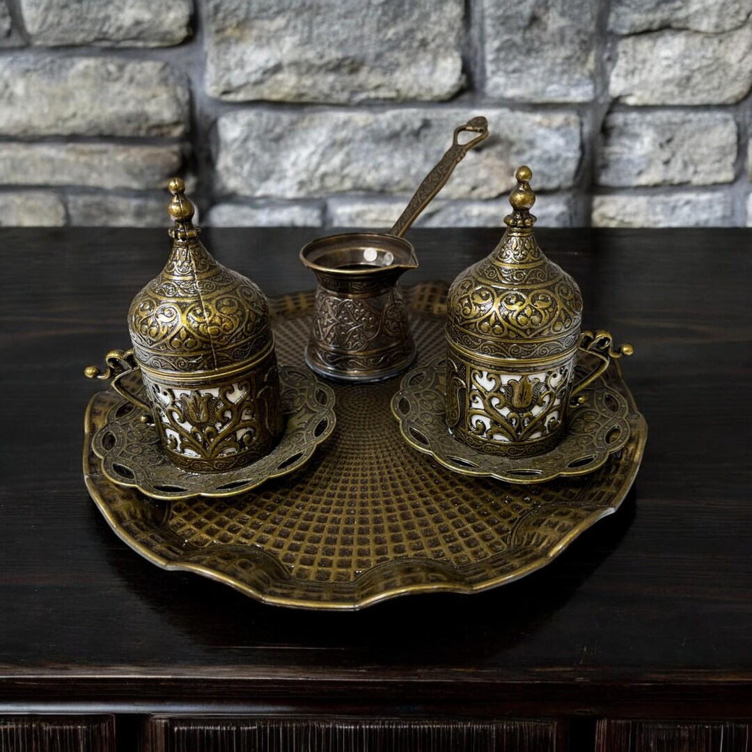 Turkish Coffee Set, Traditional Turkish Coffee Cups and Copper Coffee ...