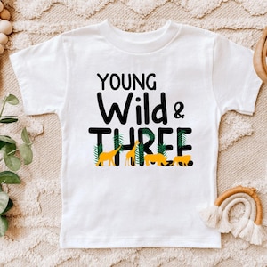 Young Wild Three Birthday Shirt, Wild Birthday Shirt, Safari Birthday Shirt, Jungle Birthday ...