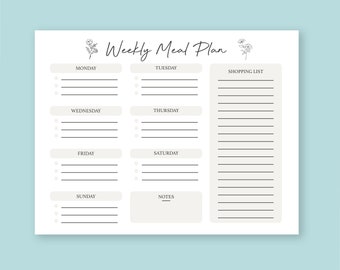 Weekly Meal Planner, Fillable PDF - Etsy