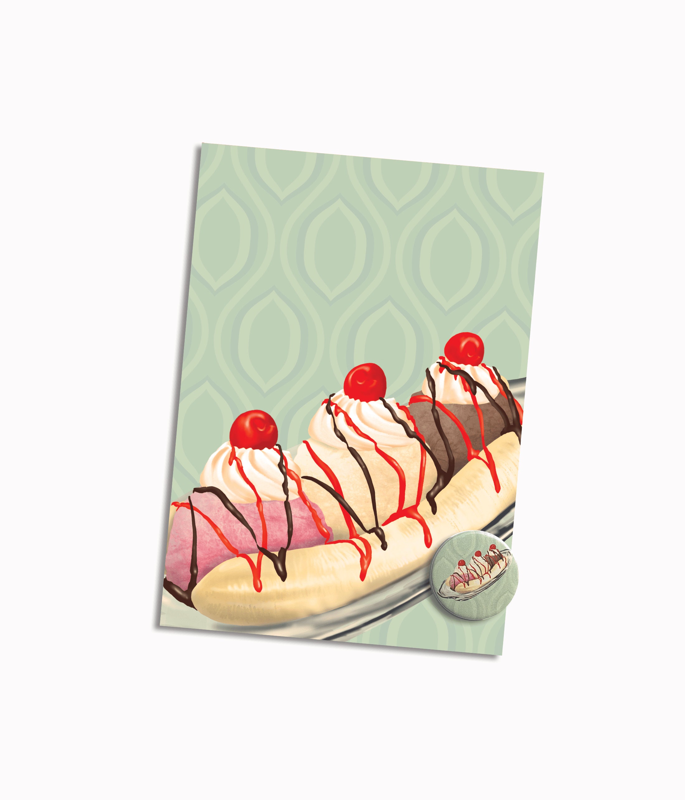 Banana Split Postcard Matching Badge Birthday Thank You Teacher - Etsy