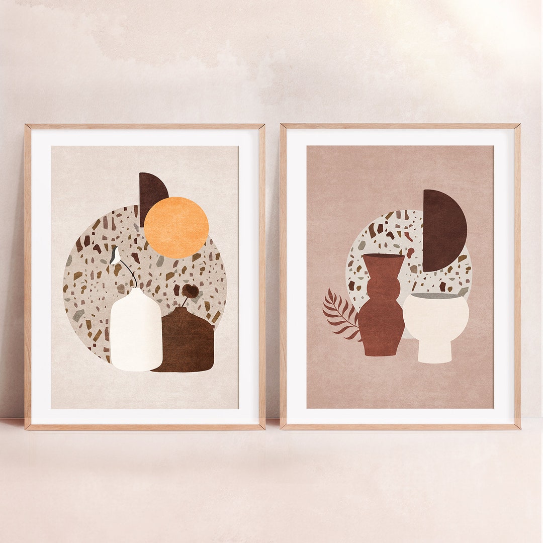 Set of 2 Terrazzo Vase Wall Art, Abstract Terracotta Wall Decor ...