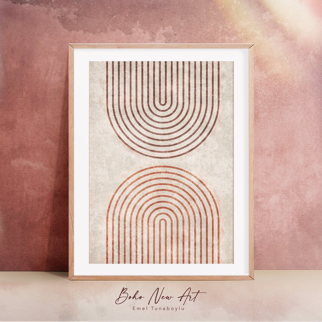 Abstract Rainbow Wall Print, Minimalist Line Art, Terracotta Line Wall ...