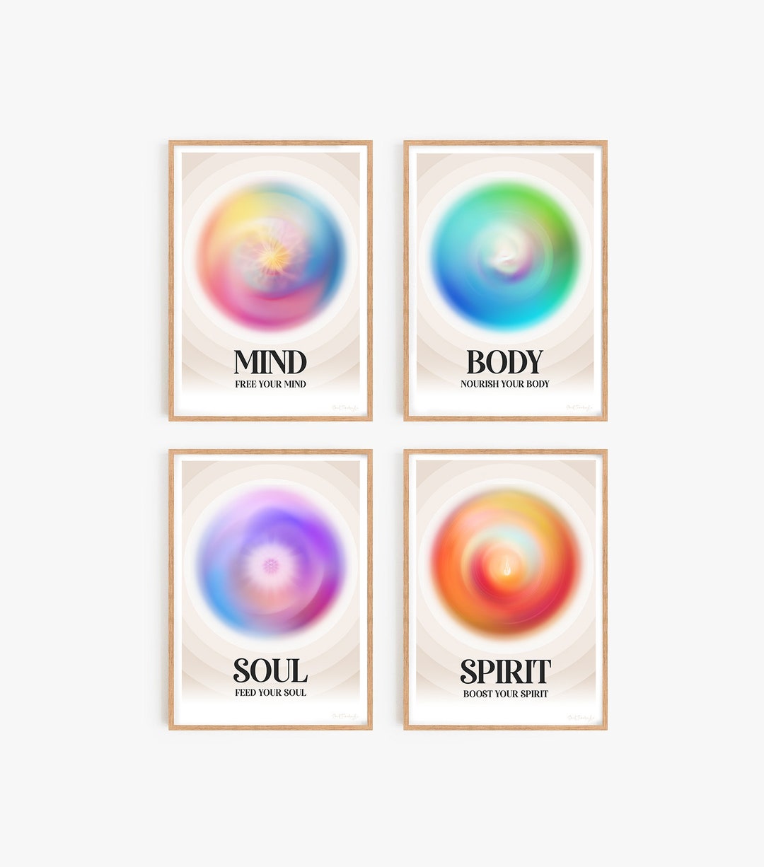 Mind Body Soul Spirit Print Set. Manifestation Energy Gradient ...