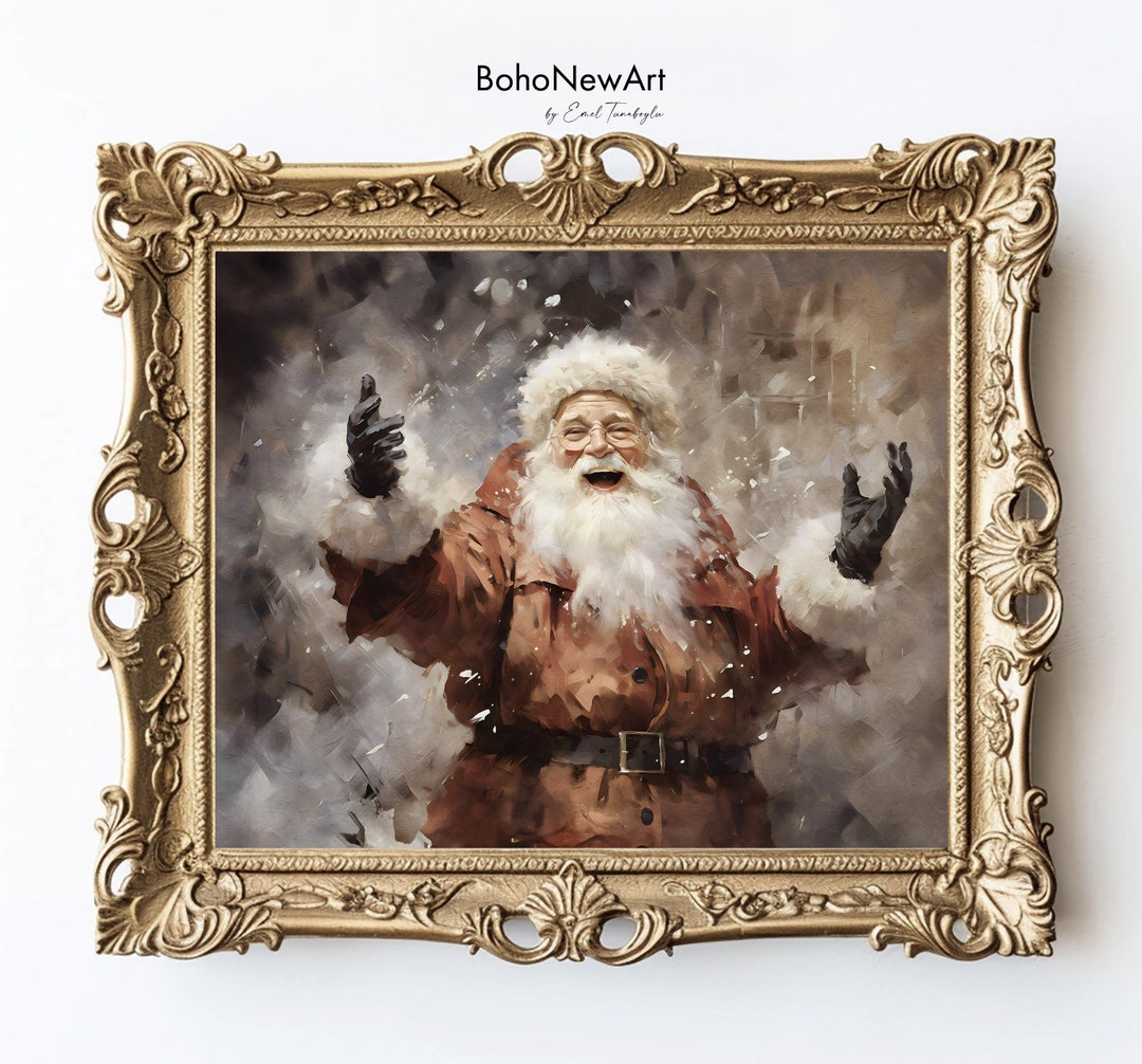 Vintage Happy Santa Portrait, Santa Christmas Poster, Digital Print ...