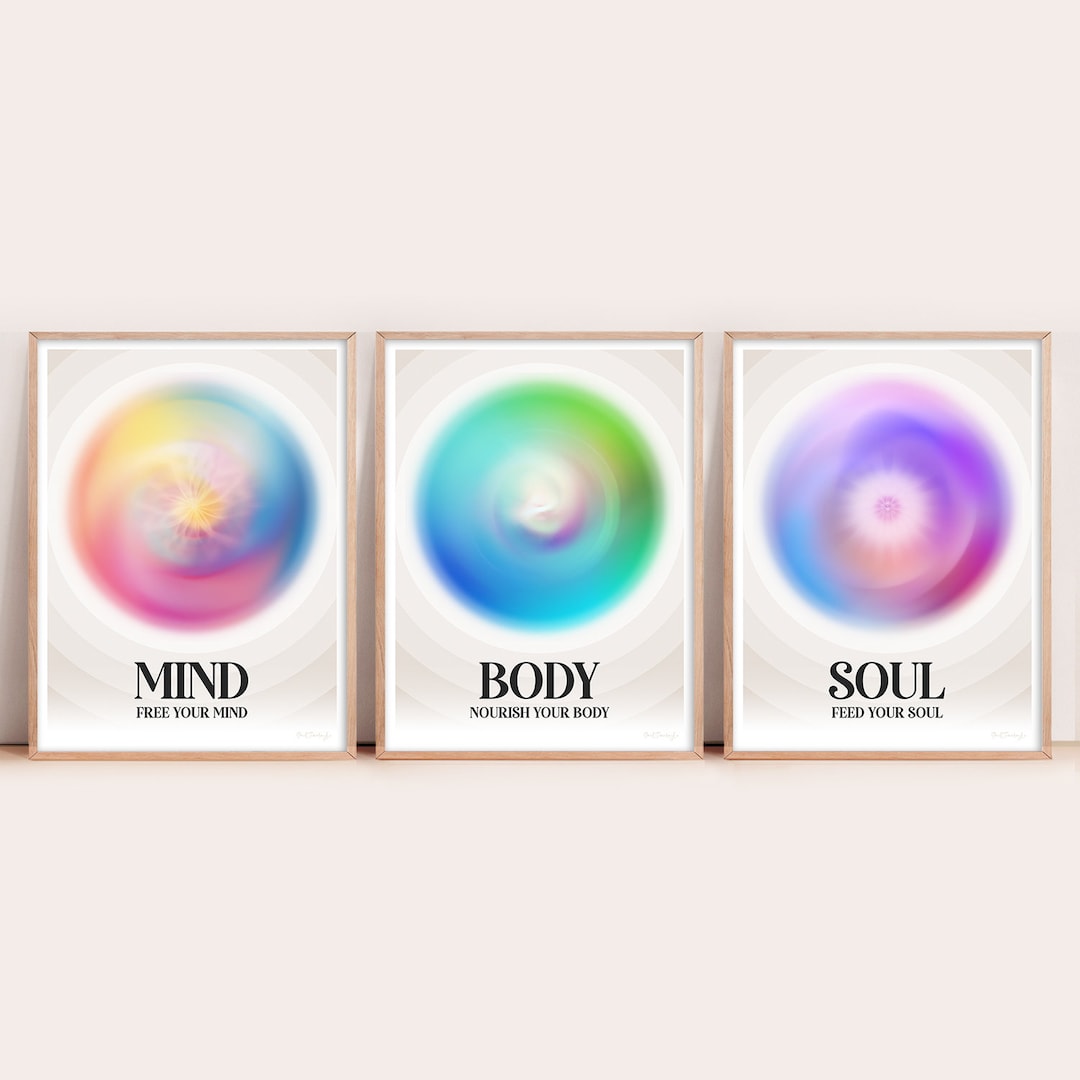 Mind Body Soul Spiritual Print Set. Manifestation Energy Gradient ...