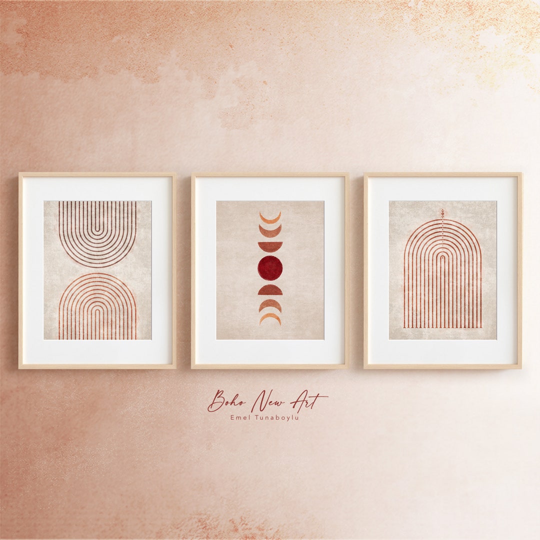 Nursery Boho Art Set of 3 Pieces, Modern Shapes Poster Bundle, Mid ...