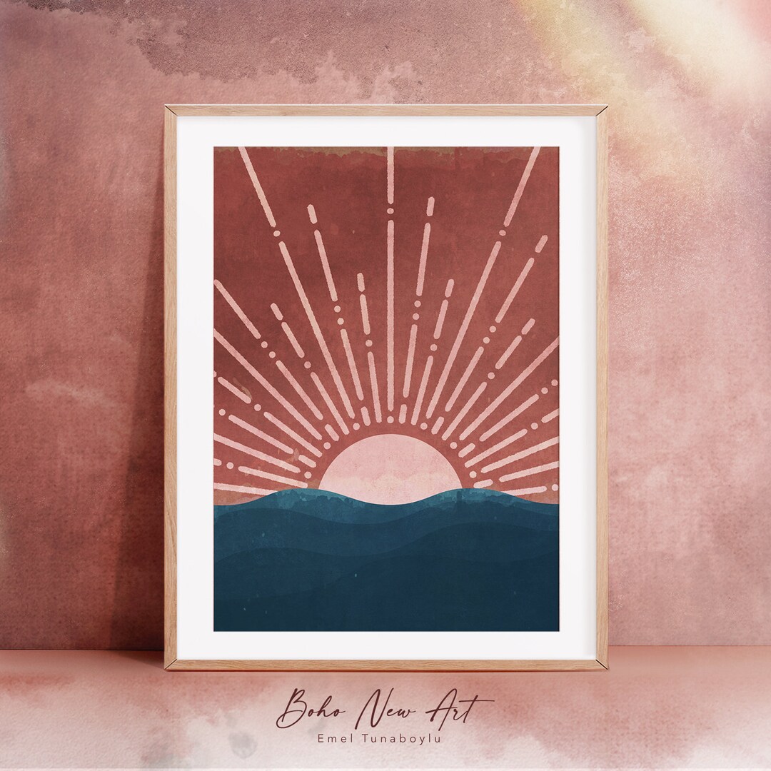 Rising Terracotta Sun Wall Art, Nursery Boho Sun Rise Art, Abstract ...